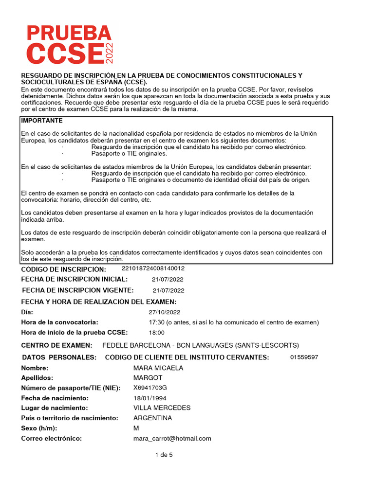 Resguardo Inscripcion | PDF