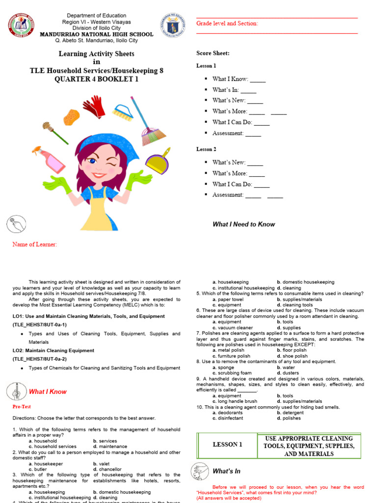 TLE-Housekeeping-Booklet | PDF | Housekeeping | Cleaning