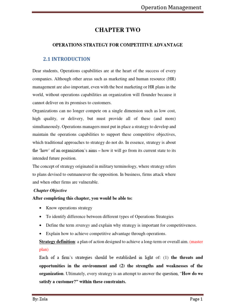 Om Chapter Two Pdf Strategic Management Competitive Advantage