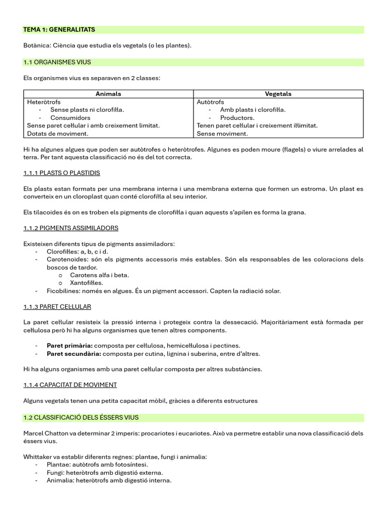 Botànica Temes 1 I 2 | PDF