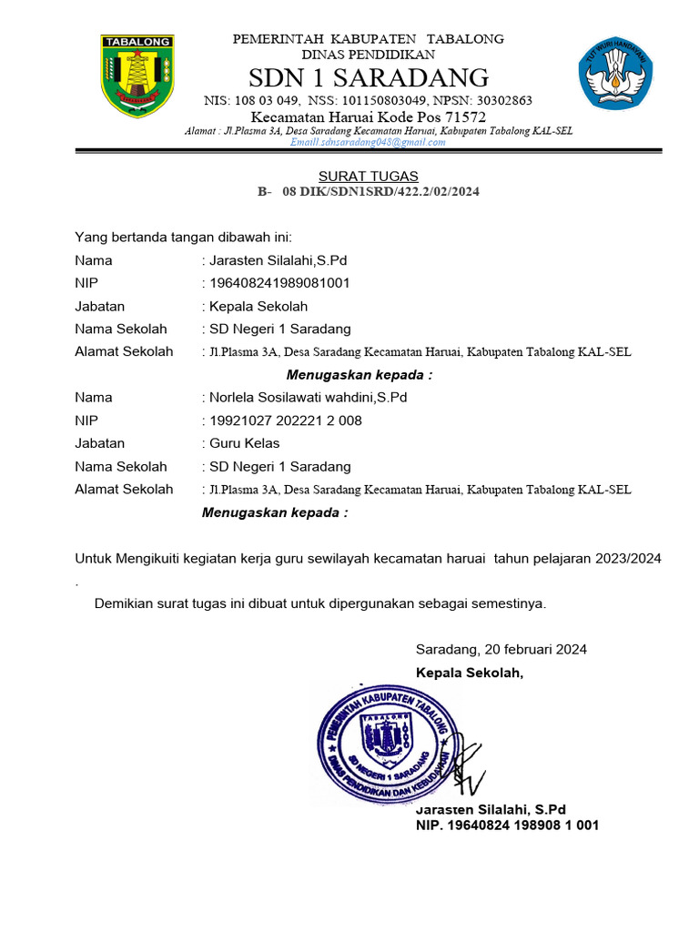 KOP SURAT TUGAS NR THN 2024 | PDF