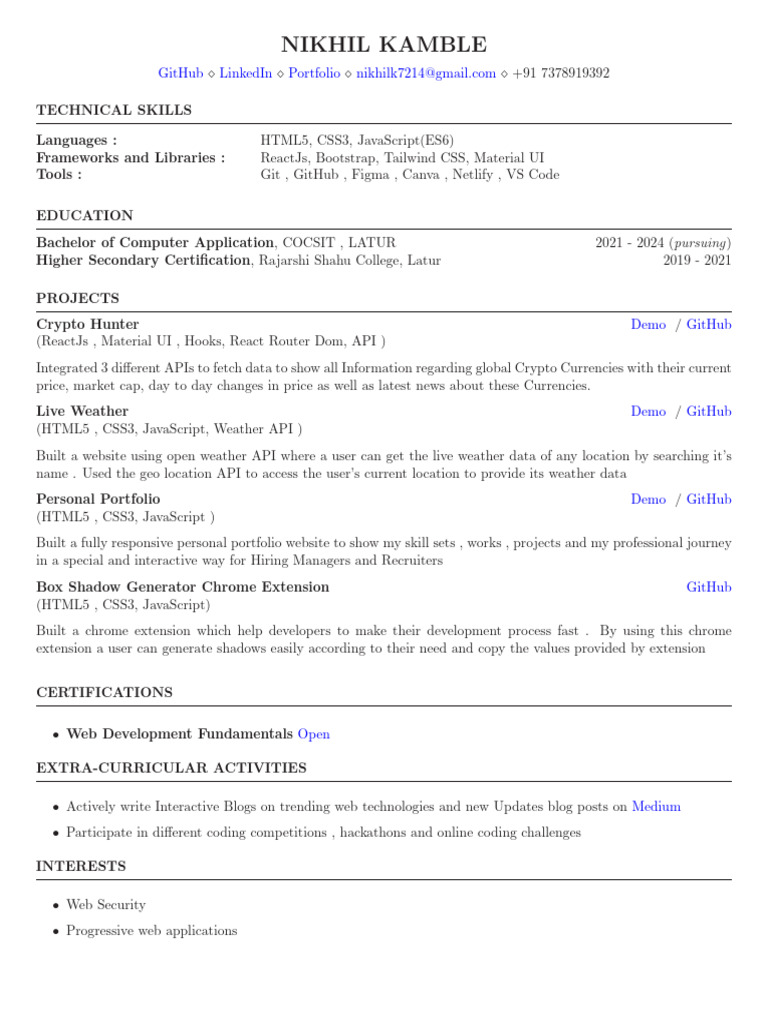 Nikhil Kamble's Web Developer Profile | PDF | Computers