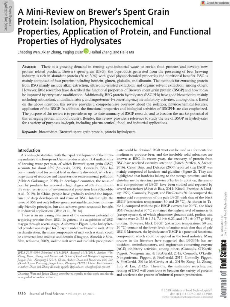 A Mini-Review On Brewer's Spent Grain Protein - Isolation ...