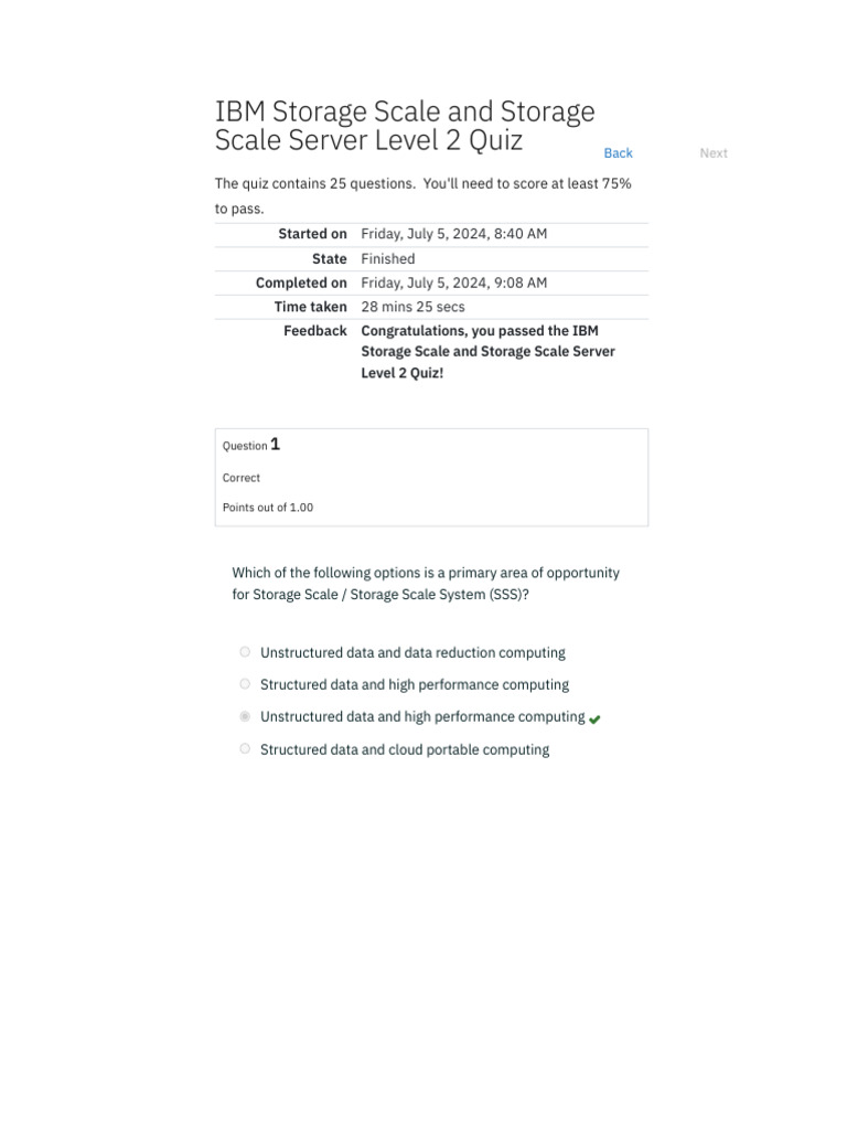 IBM Storage Scale and Storage Scale Server Level 2 Quiz - Attempt Review | PDF | Cloud Computing ...