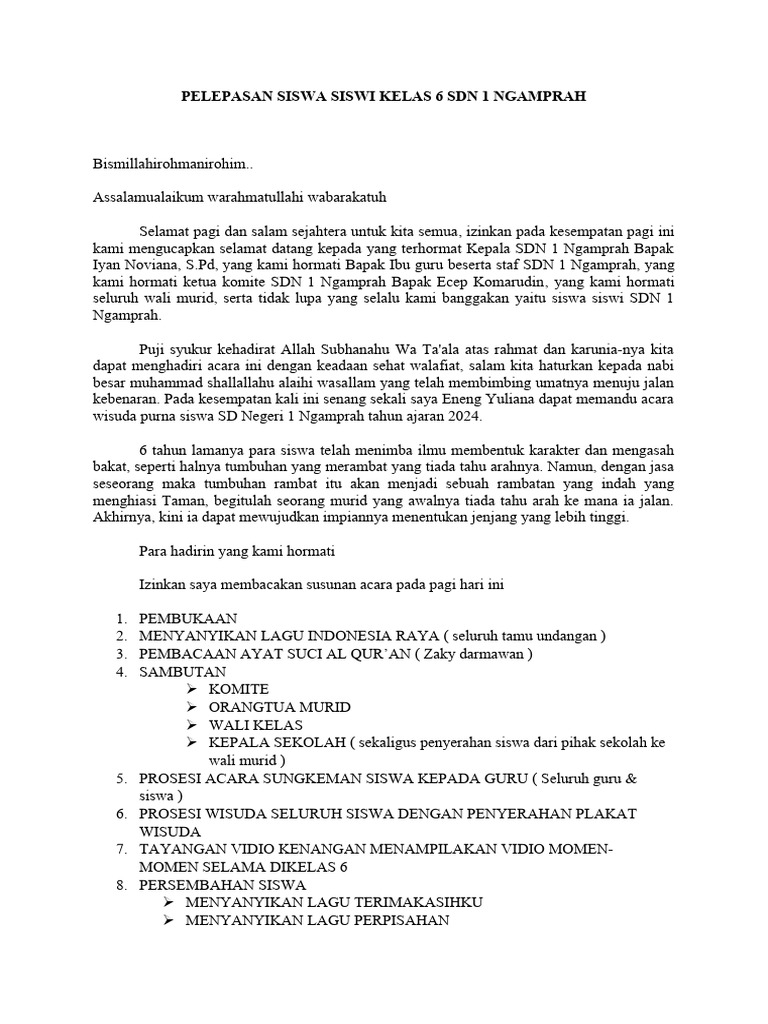 Pelepasan Siswa Siswi Kelas 6 SDN 1 Ngamprah | PDF