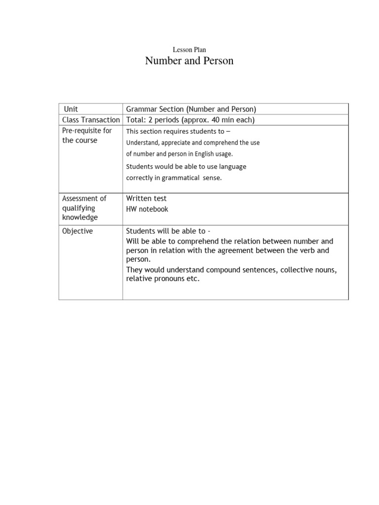 Grammar Section Lesson Plan | PDF | Language Mechanics | Linguistics