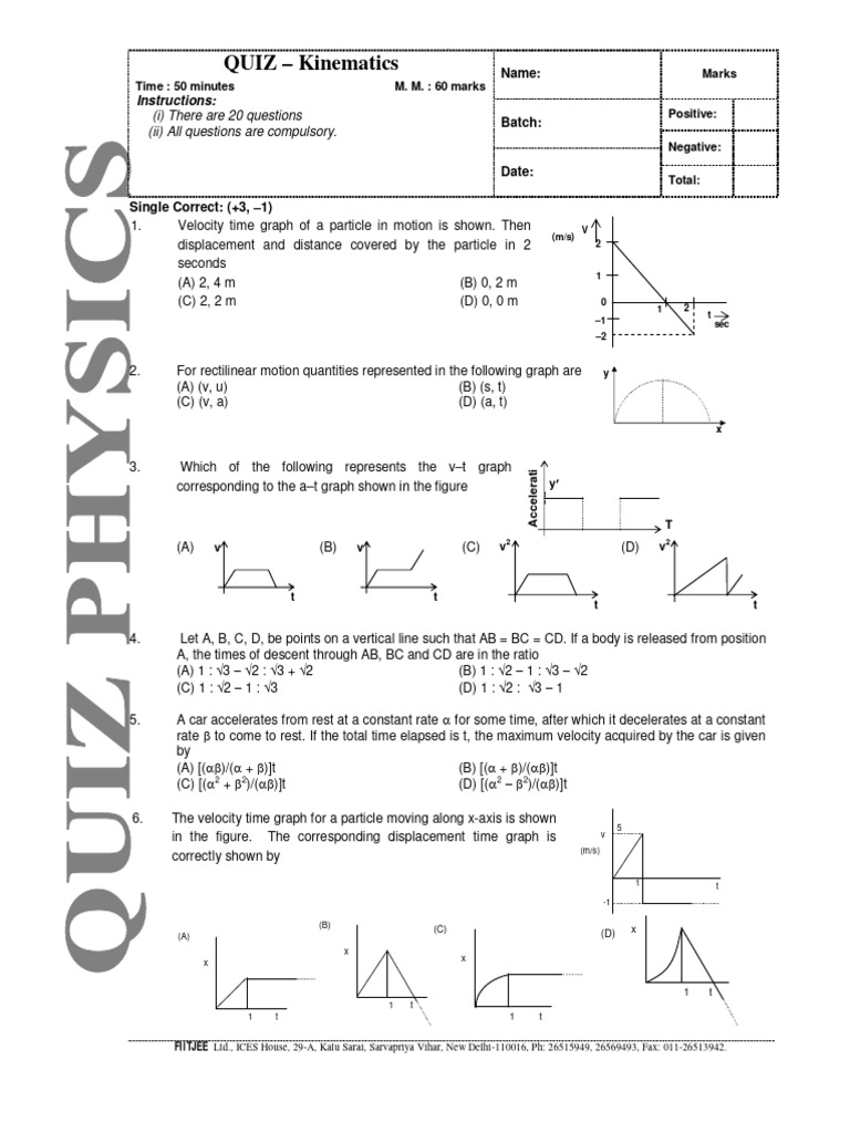 KINEMATICS Odm+graph Pss 11 | PDF | Acceleration | Velocity
