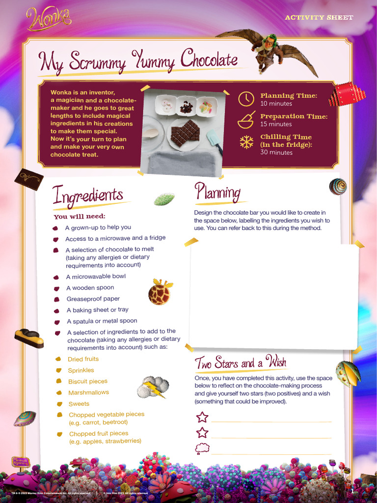 Wonka Pure Imagination My Scrummy Yummy Chocolate Activity Sheet | PDF ...
