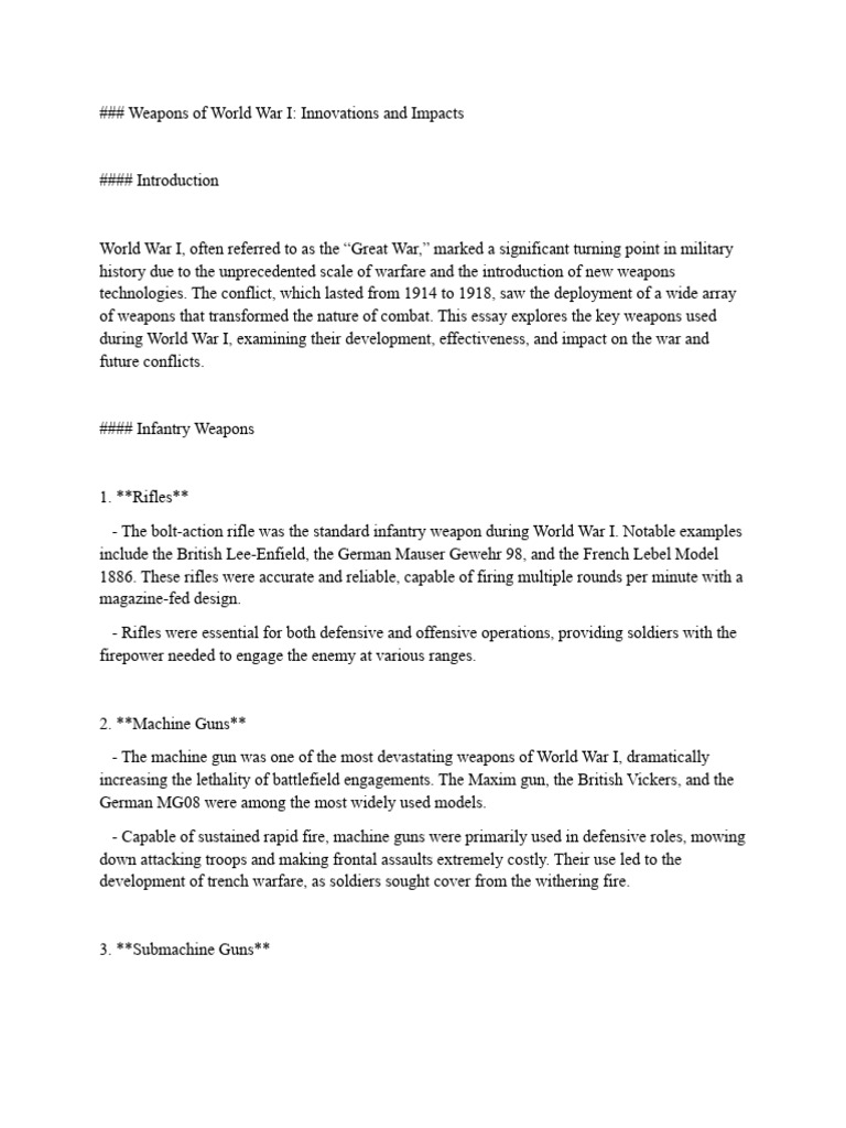 World War I Weapons (ESSAY) | PDF | Trench Warfare | Artillery