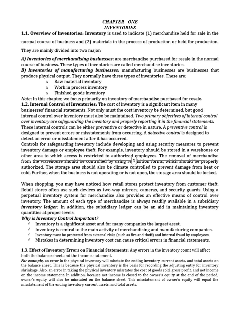 CH 1 Inventory | PDF | Inventory | Inventory Valuation