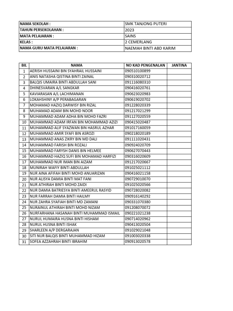 Borang Rekod Transit Ting 2 | PDF