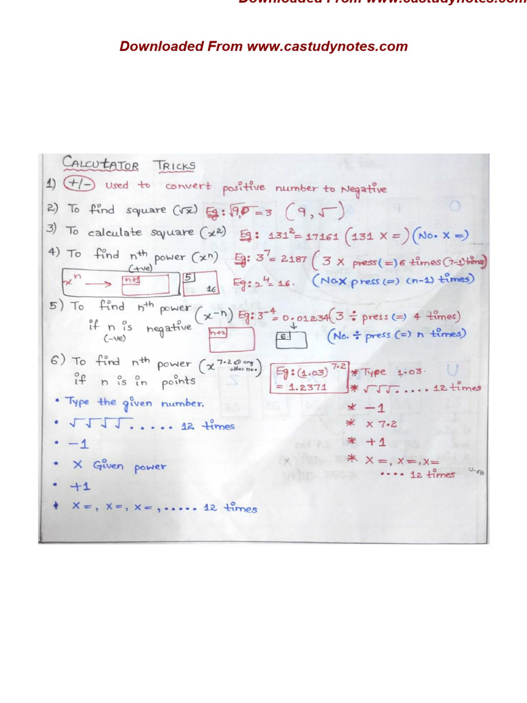 7 Compressed. Handwritten Calculator Tricks For CA Foundation Maths | PDF