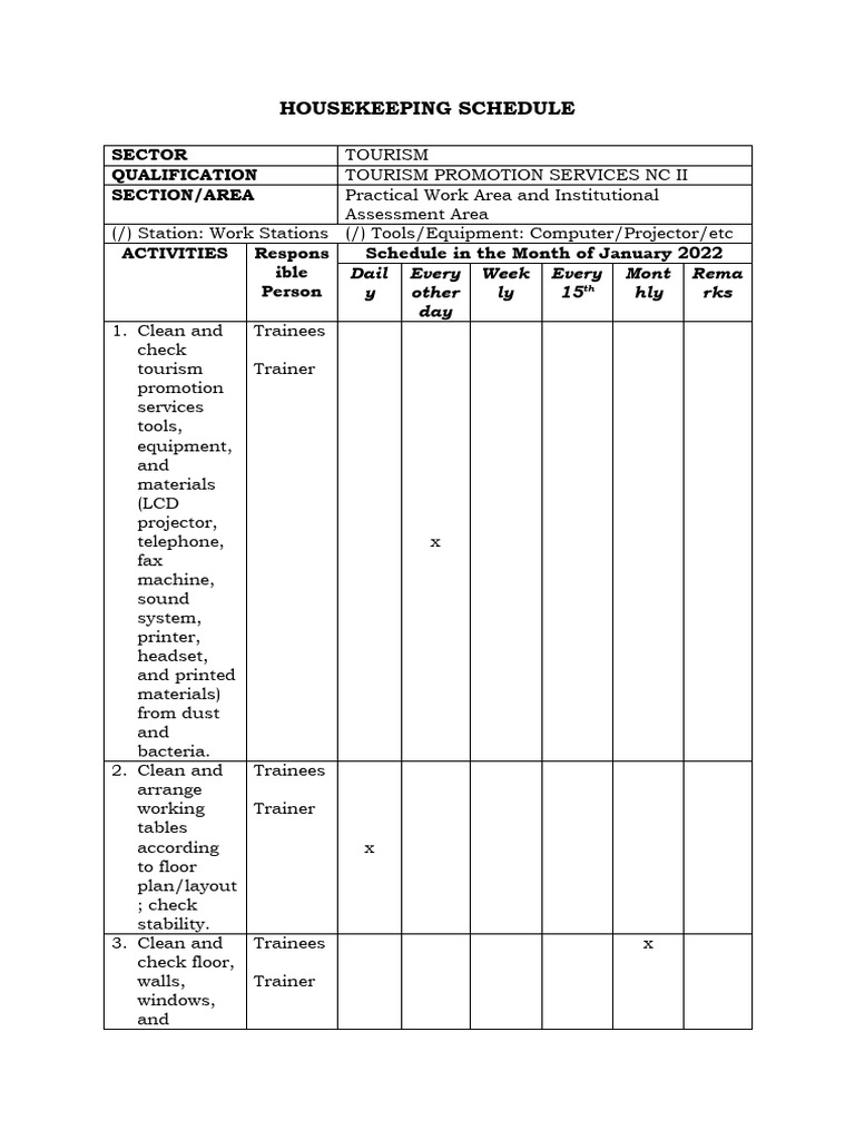 1 Housekeeping Schedule D | PDF | Computers