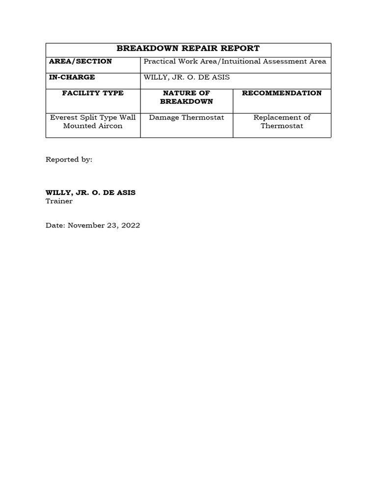 8 Breakdown Repair Report D | PDF