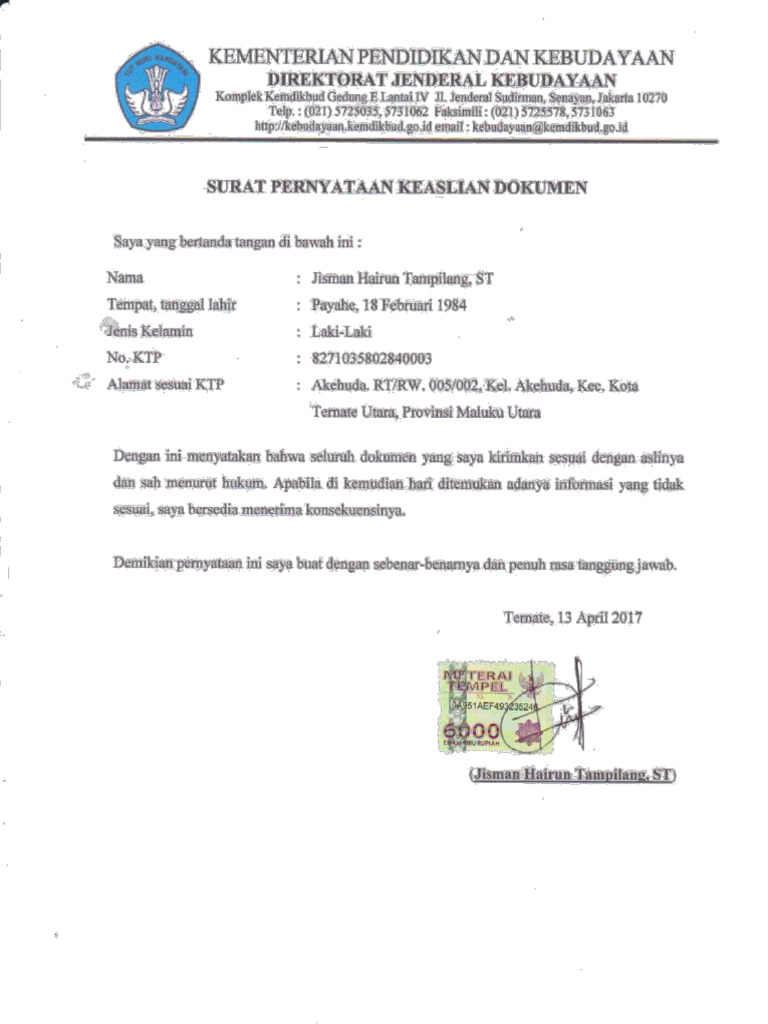 Surat Keabsahan Dokumen | PDF