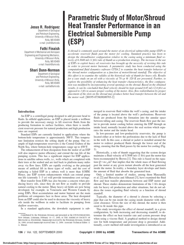 ESP Heat Transfer Motor Shroud rodriguez2000-1 | PDF | Fluid Dynamics ...