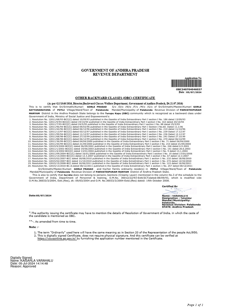 Central OBC Certificate - OBC240704046037 | PDF | Social Inequality | Discrimination & Race ...