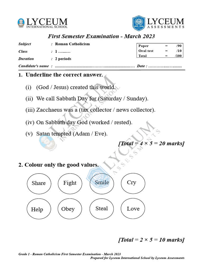 Grade 1 - Roman Catholicism | PDF | Jesus | Religious Belief And Doctrine