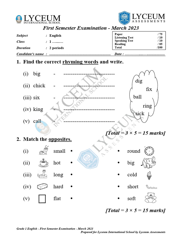 Grade 1 English | PDF