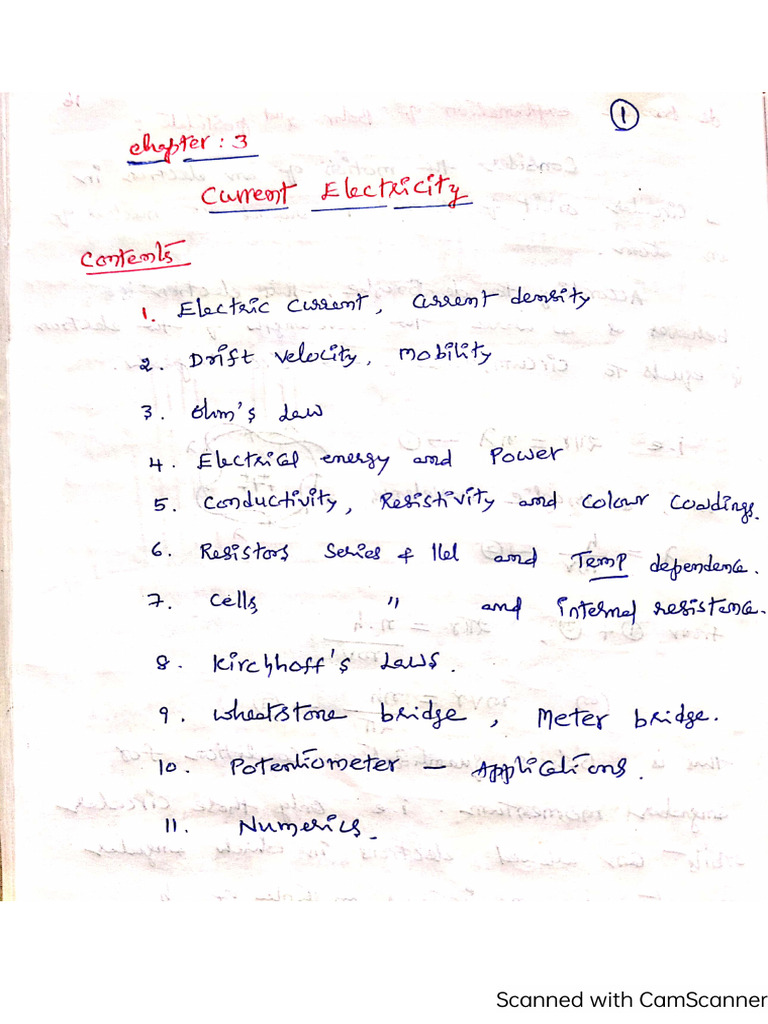 Current Electricity Notes Pdf