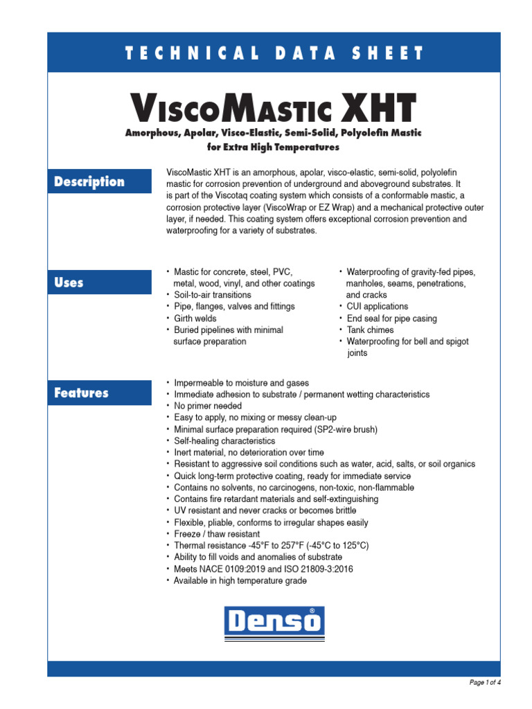 WCD ViscoMastic XHT TDS | PDF | Corrosion | Pipe (Fluid Conveyance)