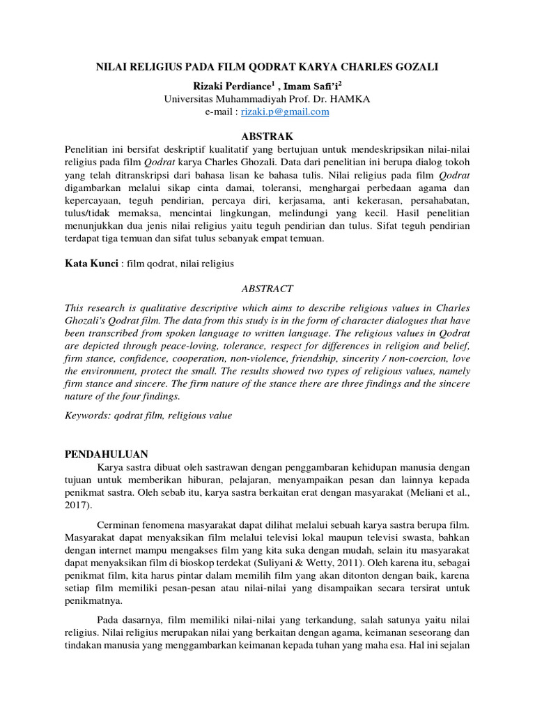 Nilai Religius Pada Film Qodrat Karya Charles Gozali | PDF