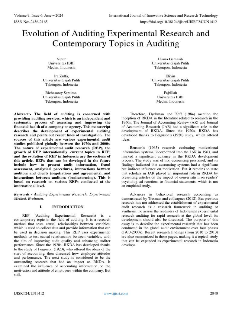 Evolution of Auditing Experimental Research and Contemporary Topics in ...
