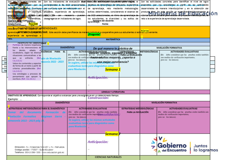 5. Formato de planificación microcurricular 2022 2023 DIAGNÓSTICO NIVELACI | Descargar gratis ...