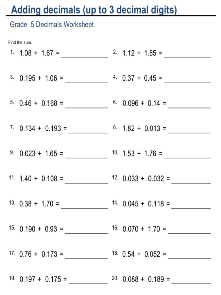 Adding and Subtracting Decimals | PDF