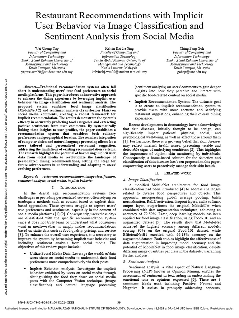 Restaurant Recommendations With Implicit User Behavior Via Image Classification and Sentiment ...