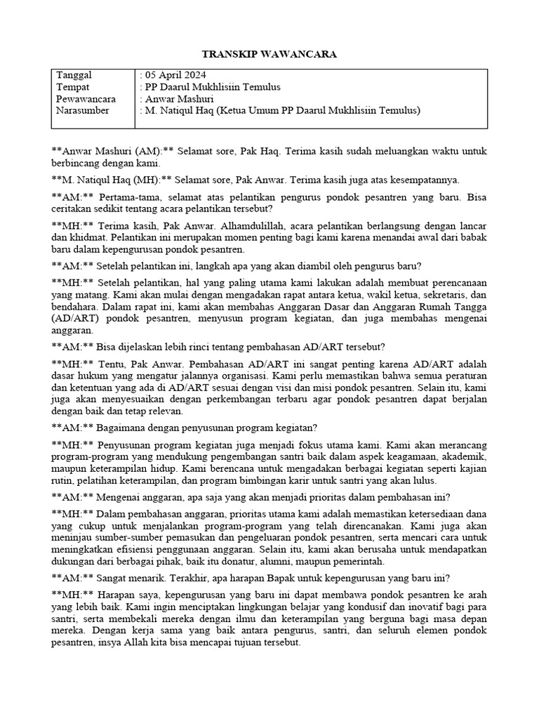 Transkip Wawancara Dan Dokumentasi | PDF