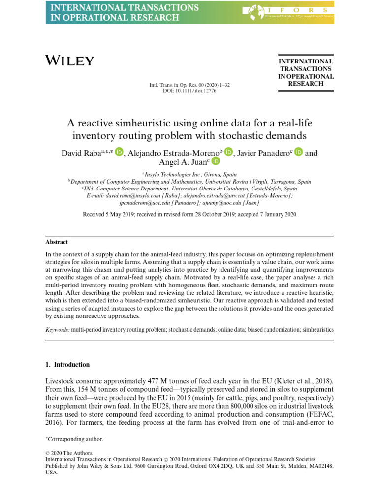 A Reactive Simheuristic Using Online Data For A Real Life Inventory Routing Problem With