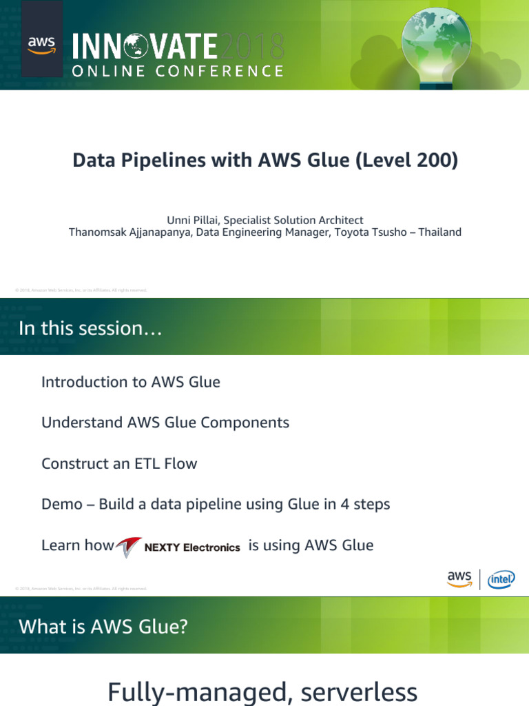 Data Pipelines With AWS Glue (Level 200) | PDF | Apache Spark | Amazon Web Services