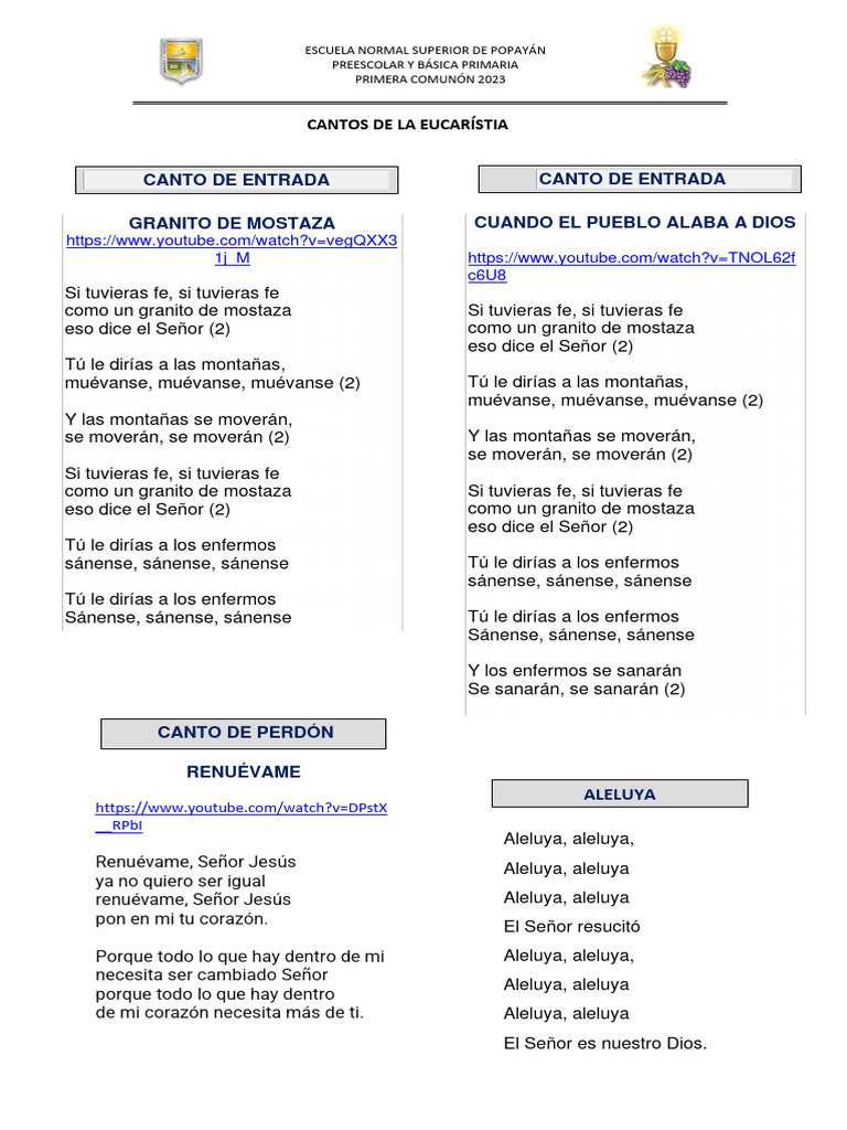 Cantos Eucaristía Pdf Eucaristía María Madre De Jesús