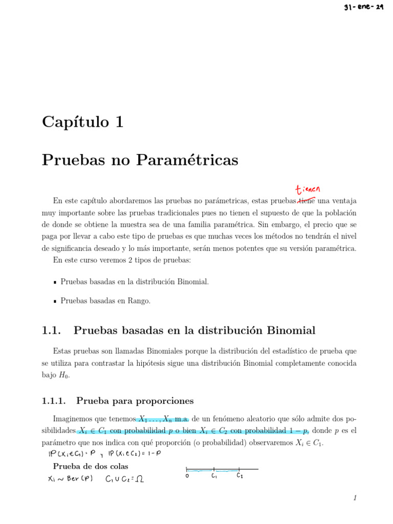 Cap Itulo 1 Pruebas No Param Etricas: 1.1. Pruebas Basadas en La Distribuci On Binomial | PDF ...