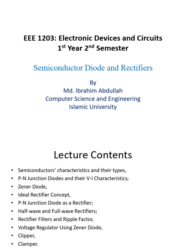 03.EEE 1203 Semconductor Diode | PDF | P–N Junction | Semiconductors