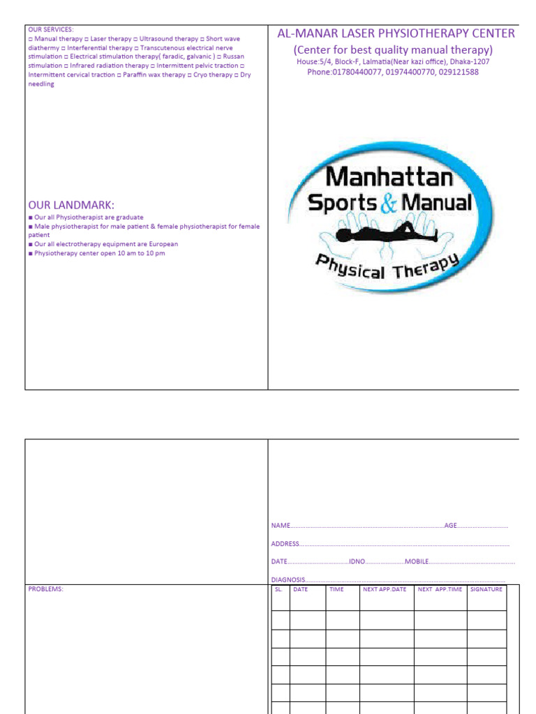 Al-Manar Laser Physiotherapy Center: Center For Best Quality Manual Therapy) | PDF | Physical ...