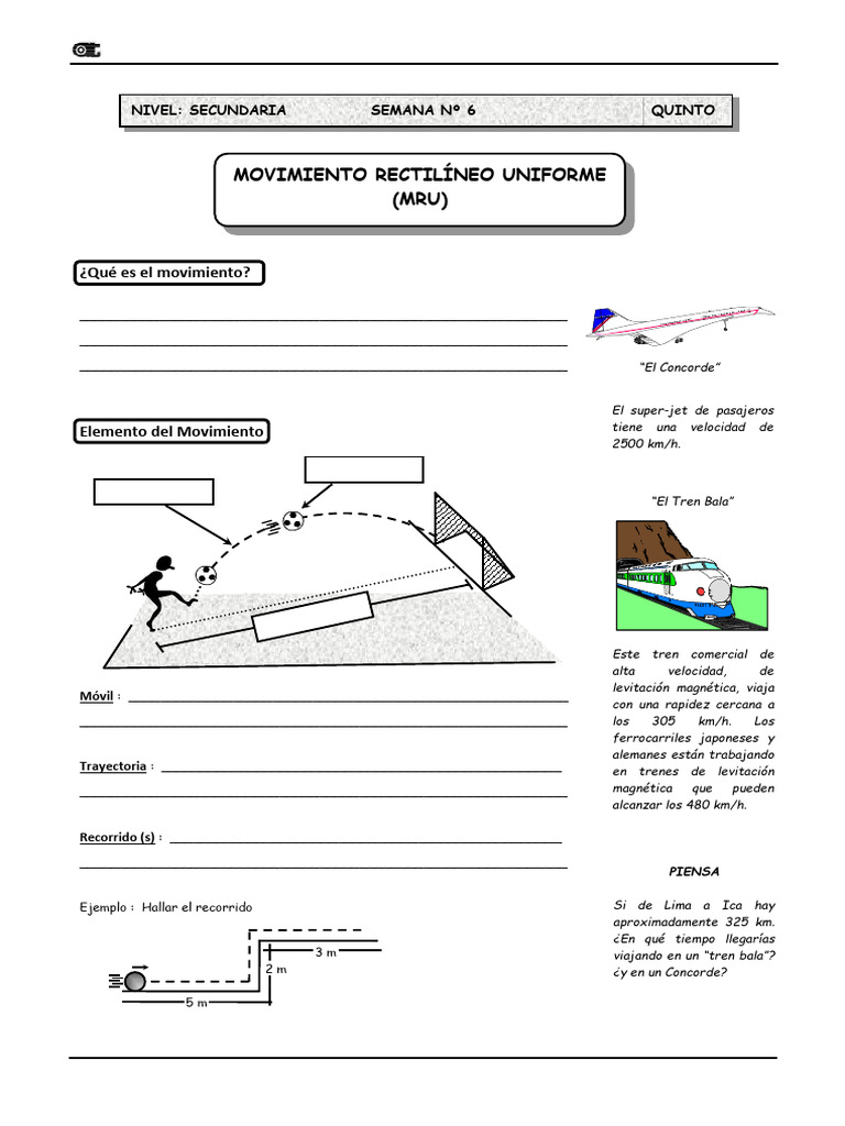 FICHA MOVIMIENTO Y MRU | Descargar gratis PDF | Velocidad | Tren