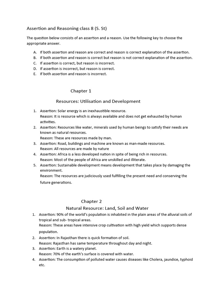 Assertion and Reasoning Class 8 Social Sciene | PDF | Agriculture ...