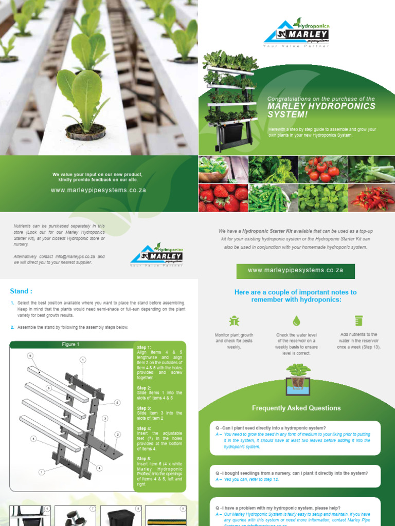 Marley Hydroponics System Setup Guide | PDF | Hydroponics | Botany
