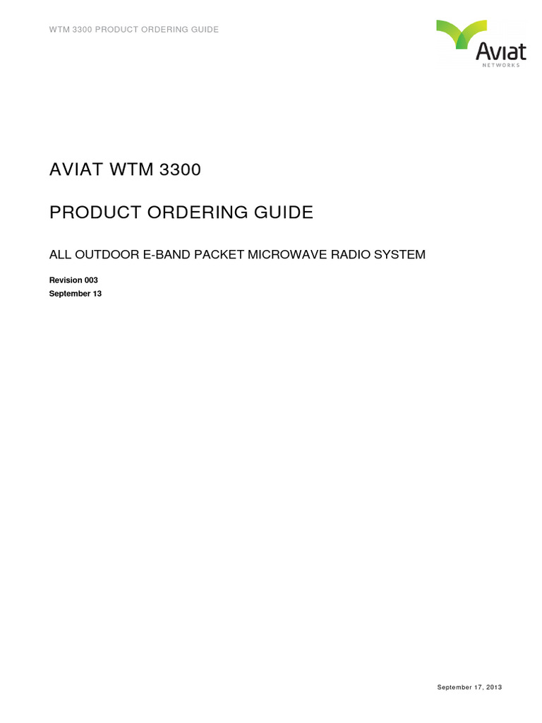 Aviat WTM 3300 Product Ordering Guide: All Outdoor E-Band Packet ...