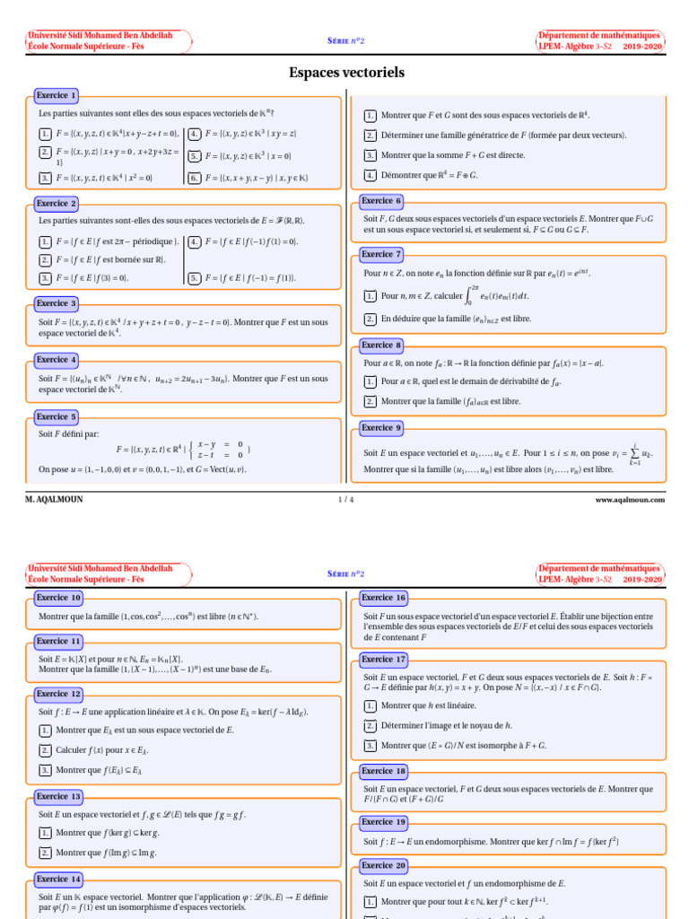 Sous-espaces vectoriels et exercices d'algèbre | PDF | Espace vectoriel ...