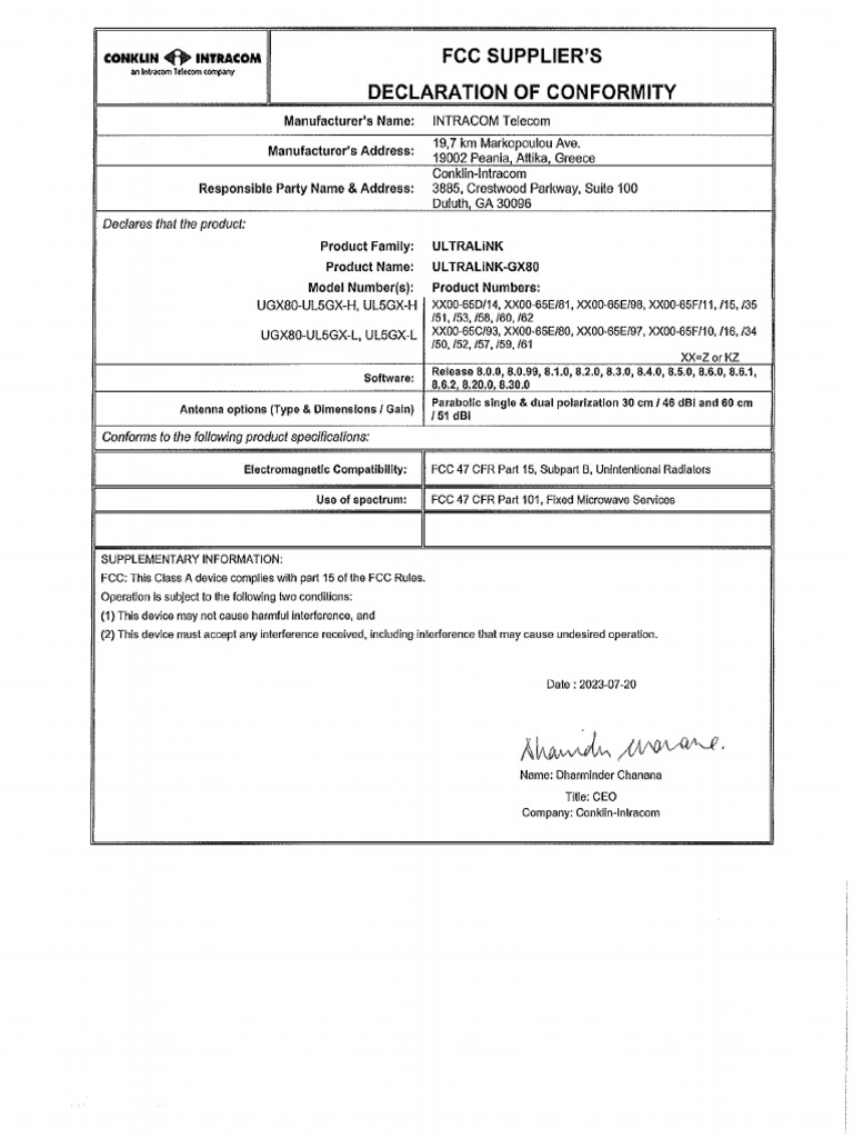 SDoC FCC ULTRALINK GX80 - DC | PDF