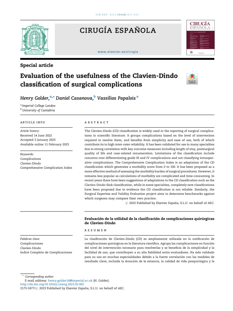 Classificação de Clavien-Dindo - Avaliação e Utilidade, Cirugia ...