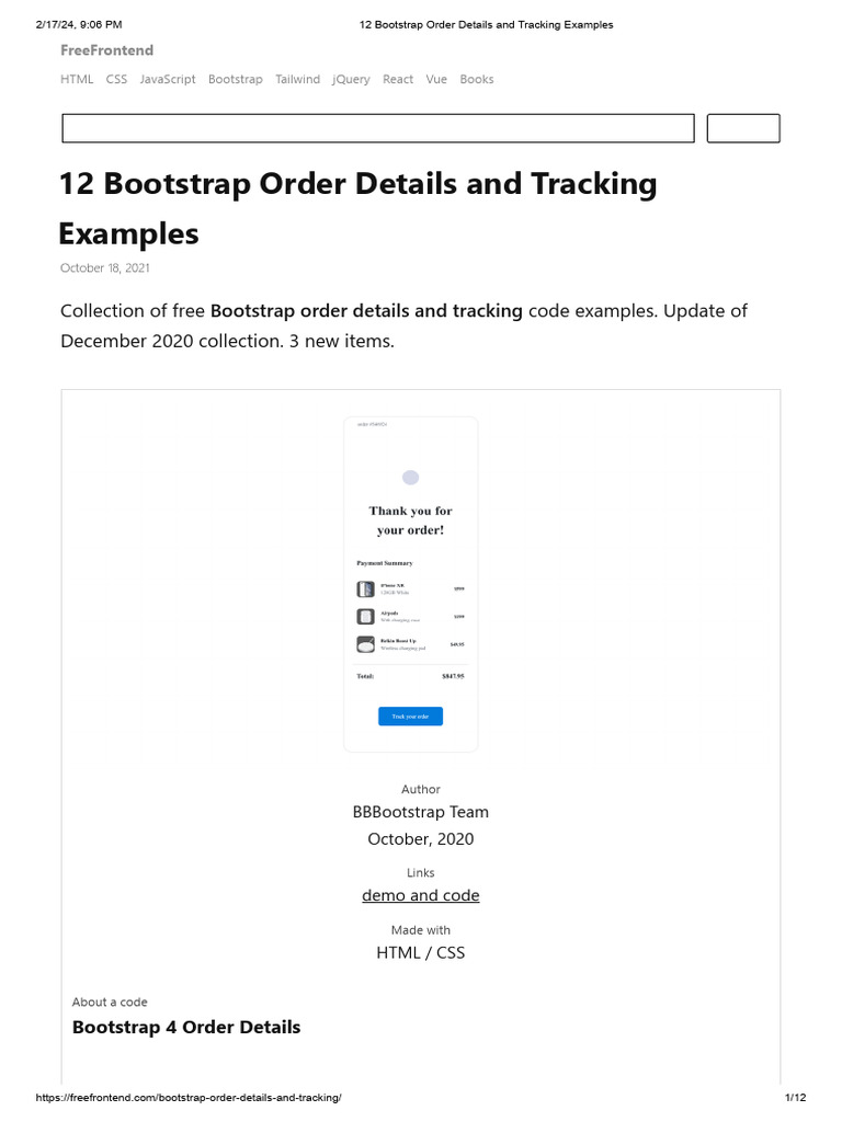 Bootstrap Order Tracking Snippets | PDF | Bootstrap (Front End ...