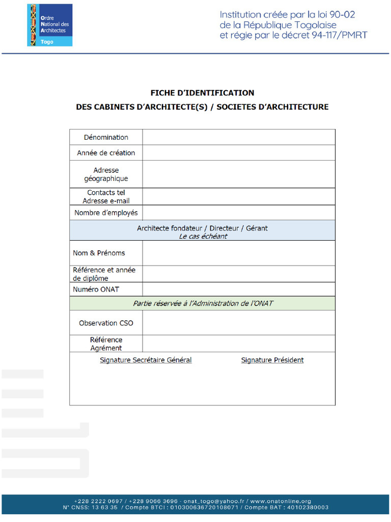 Fiche D'identification Cabinet Ou Société D'architecture - Nouvel En-Tête | PDF
