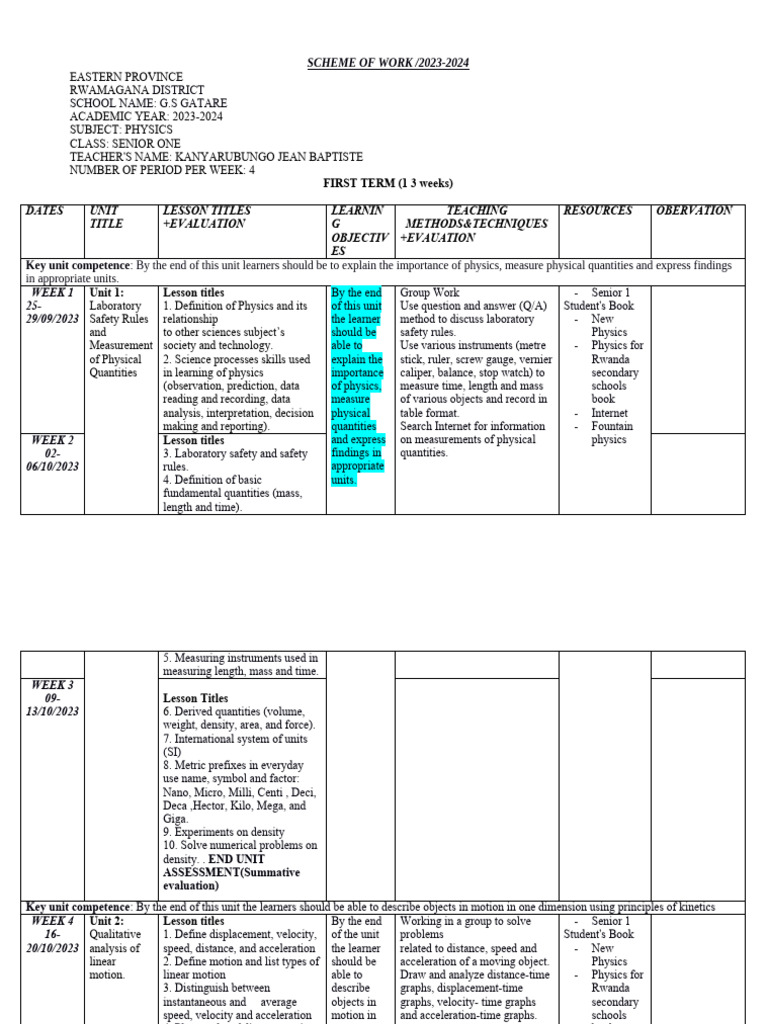 S1 Physics Scheme 2024 3 | PDF | Force | Temperature