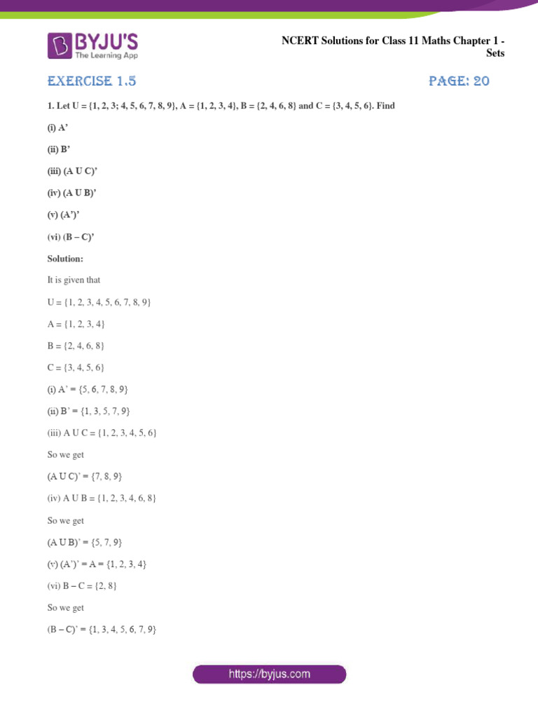 NCERT Solutions For Class 11 Maths Chapter 1 Sets Exercise 1.5 | PDF | Discrete Mathematics ...