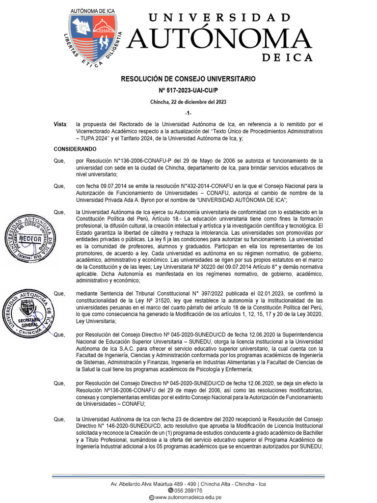Rcu #517 2023 Texto Unico de Procedimientos Administrativos Tupa 2024 P ... Rcu #517 2023 Texto Unico de Procedimientos Administrativos Tupa 2024 P ...