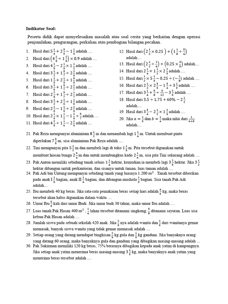Latihan Soal Pecahan, Persen | PDF | Metode & Bahan Ajar